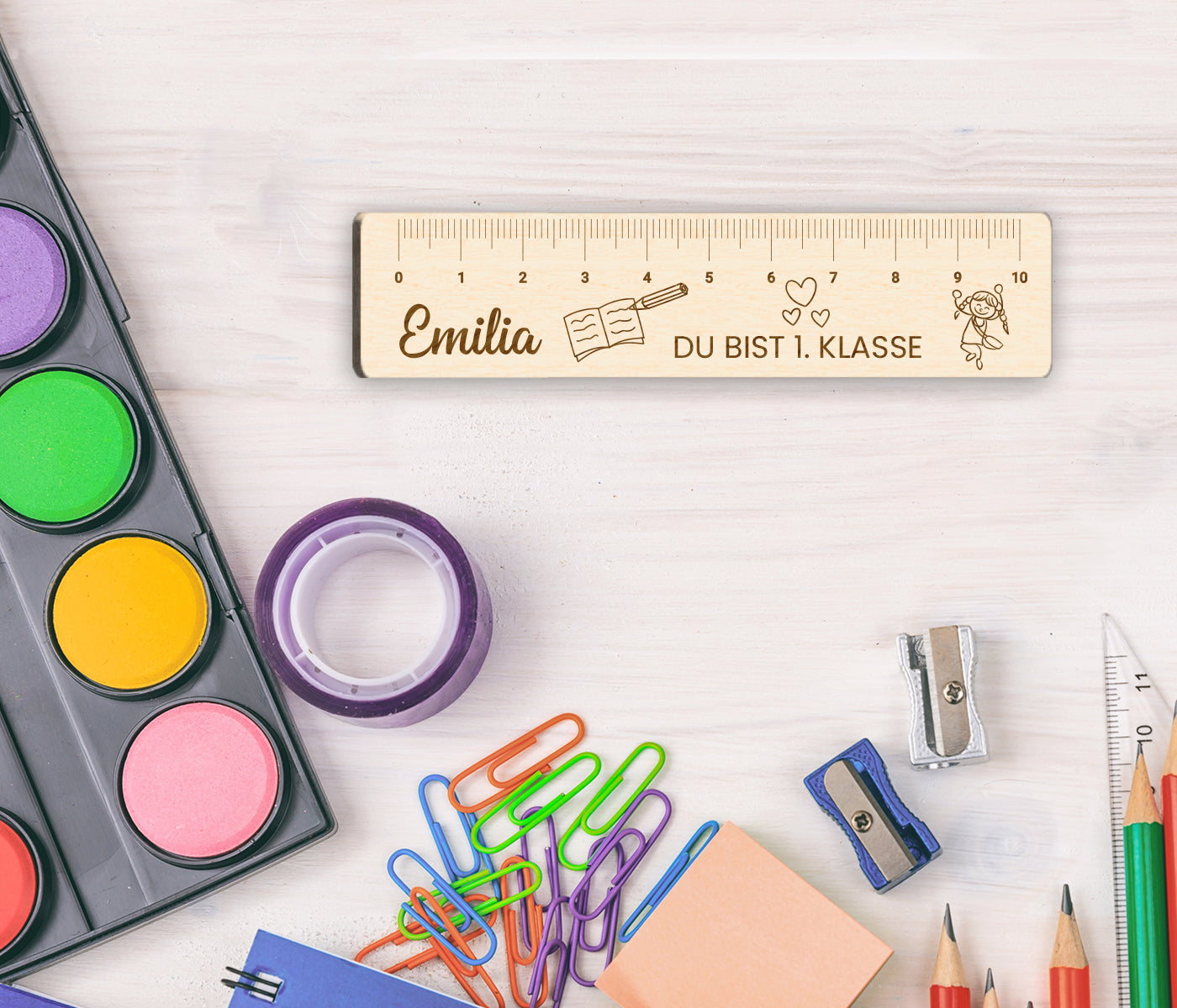 Geschenk zur Einschulung Kinder Holz Lineal personalisiert Mädchen Jun – Solo Bonito